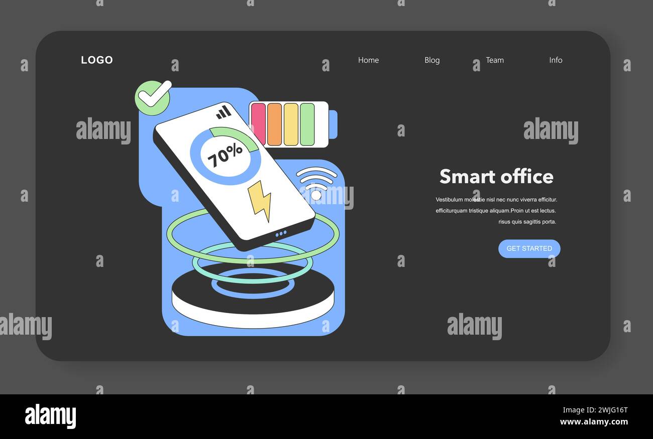 Wireless charging concept. Smartphone showcasing battery status ...