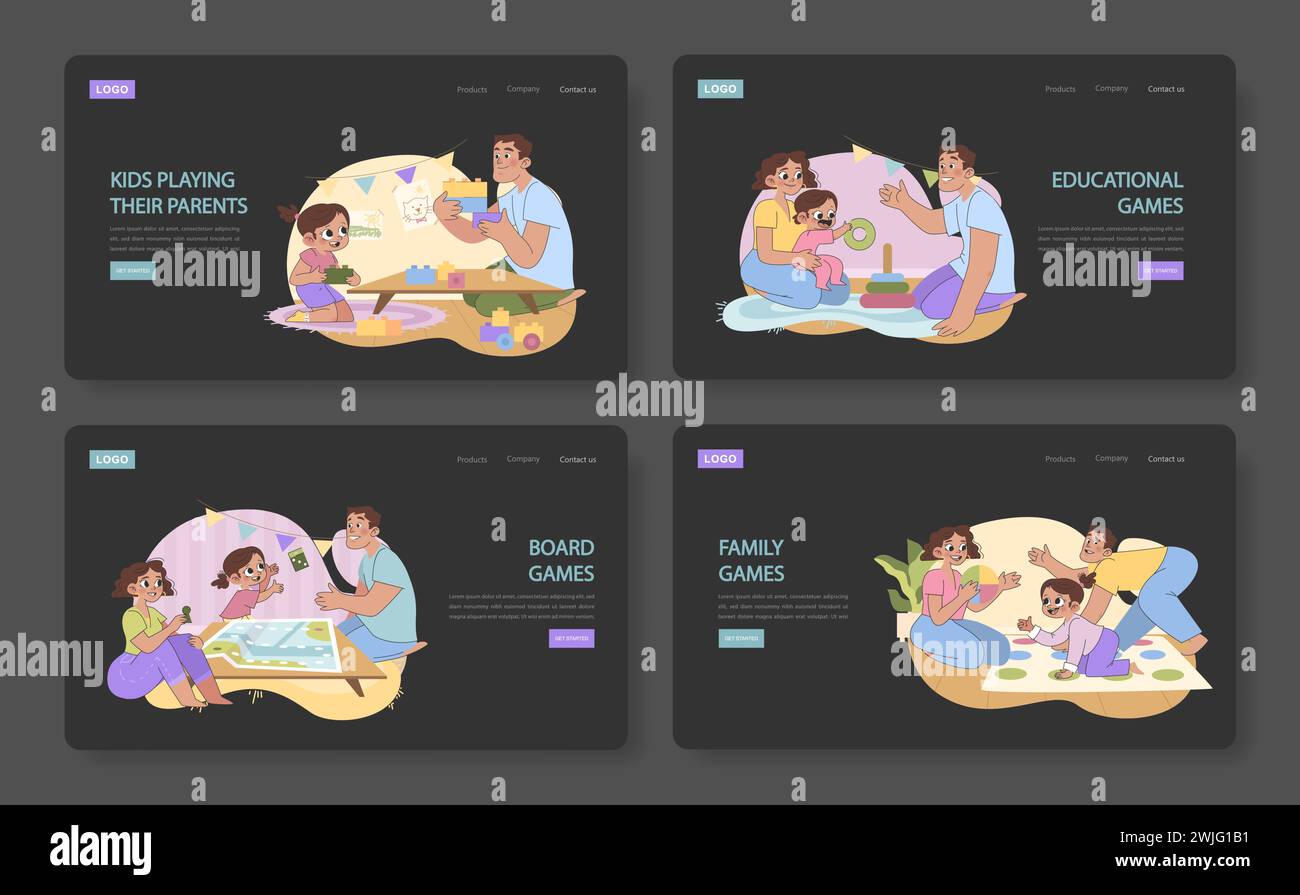 Playful learning set. Families enjoying quality time with educational ...