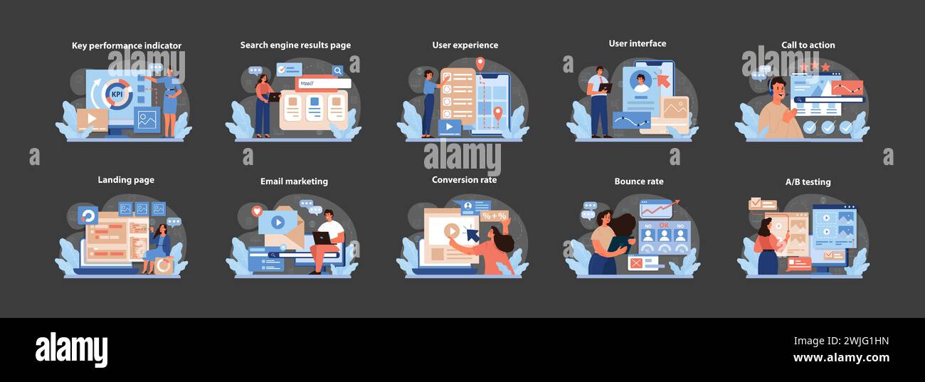 Digital Marketing Essentials Vector Illustrations. Engaging visuals ...