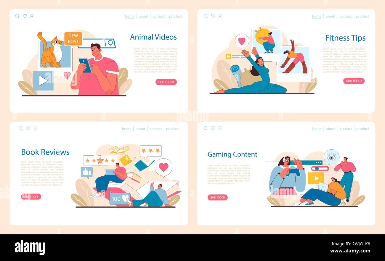 Interactive Social Media Content set. Entertaining animal videos ...