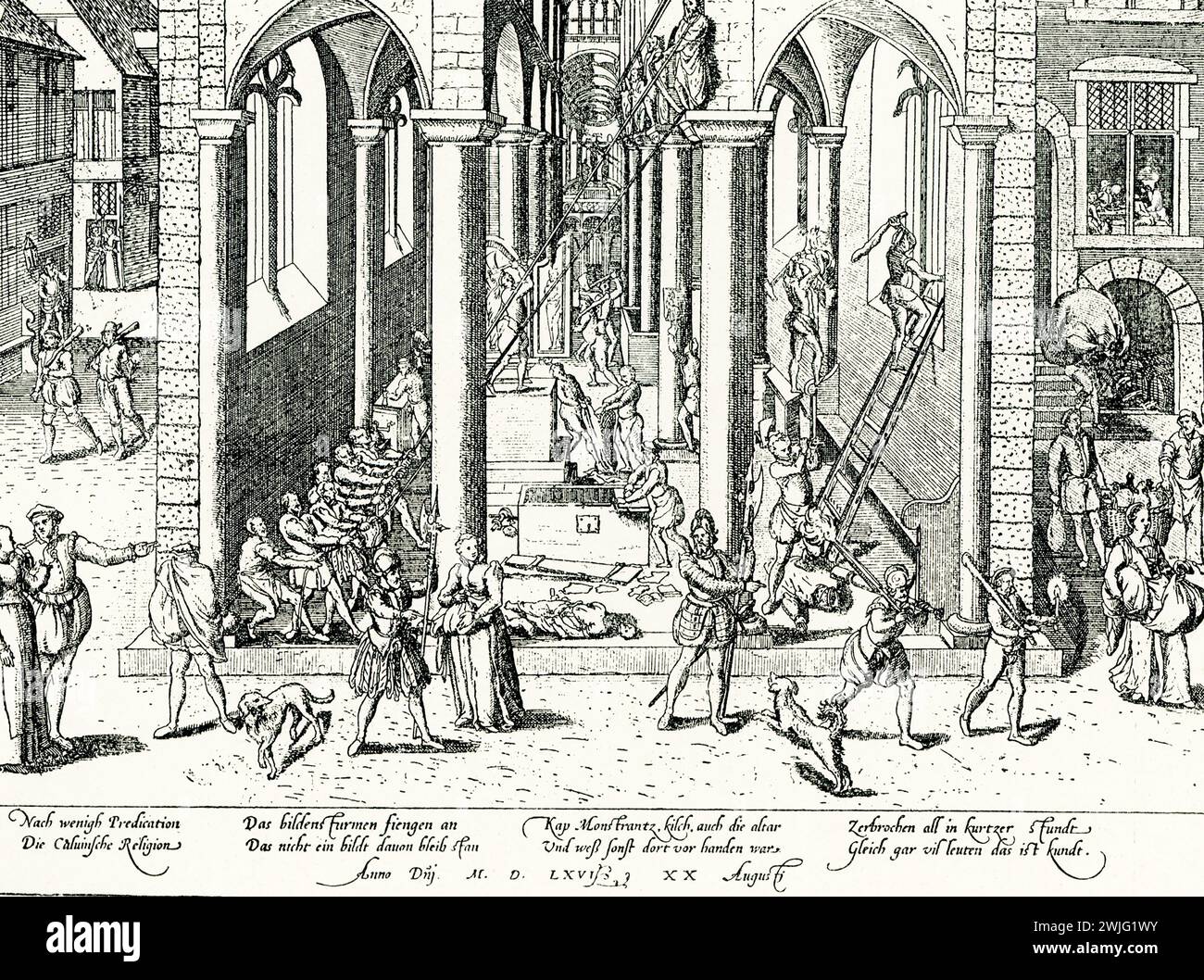 This engraving show the plundering and destruction of a church in ...