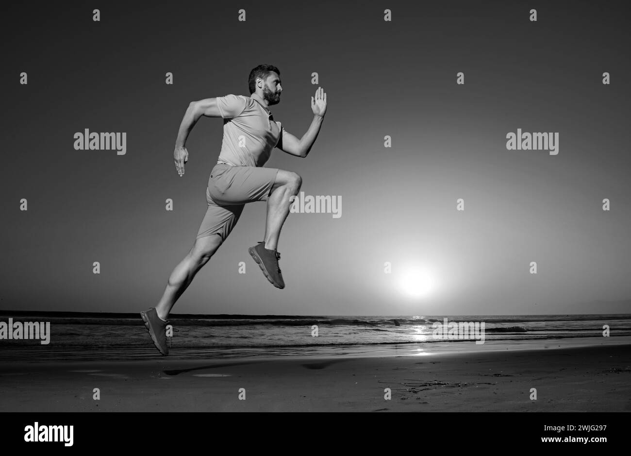 Athletic young man running. Healthy lifestyle concept. Dynamic jumping ...