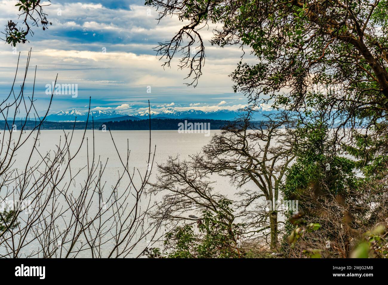 A view of the Olympic Mountain Range across the Puget Sound Stock Photo ...