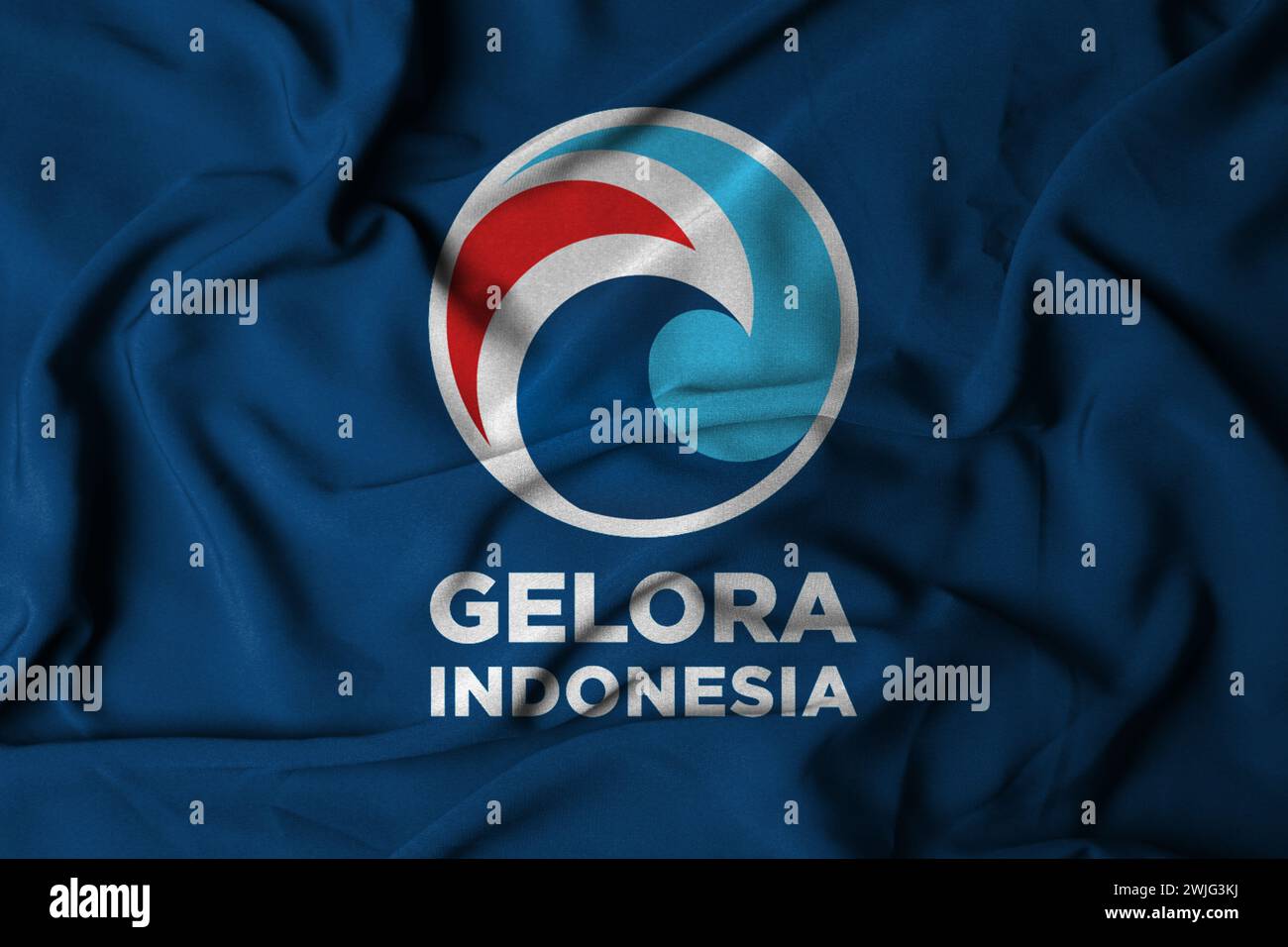 Selective focus of GELORA Party flag, with waving fabric texture. The ...