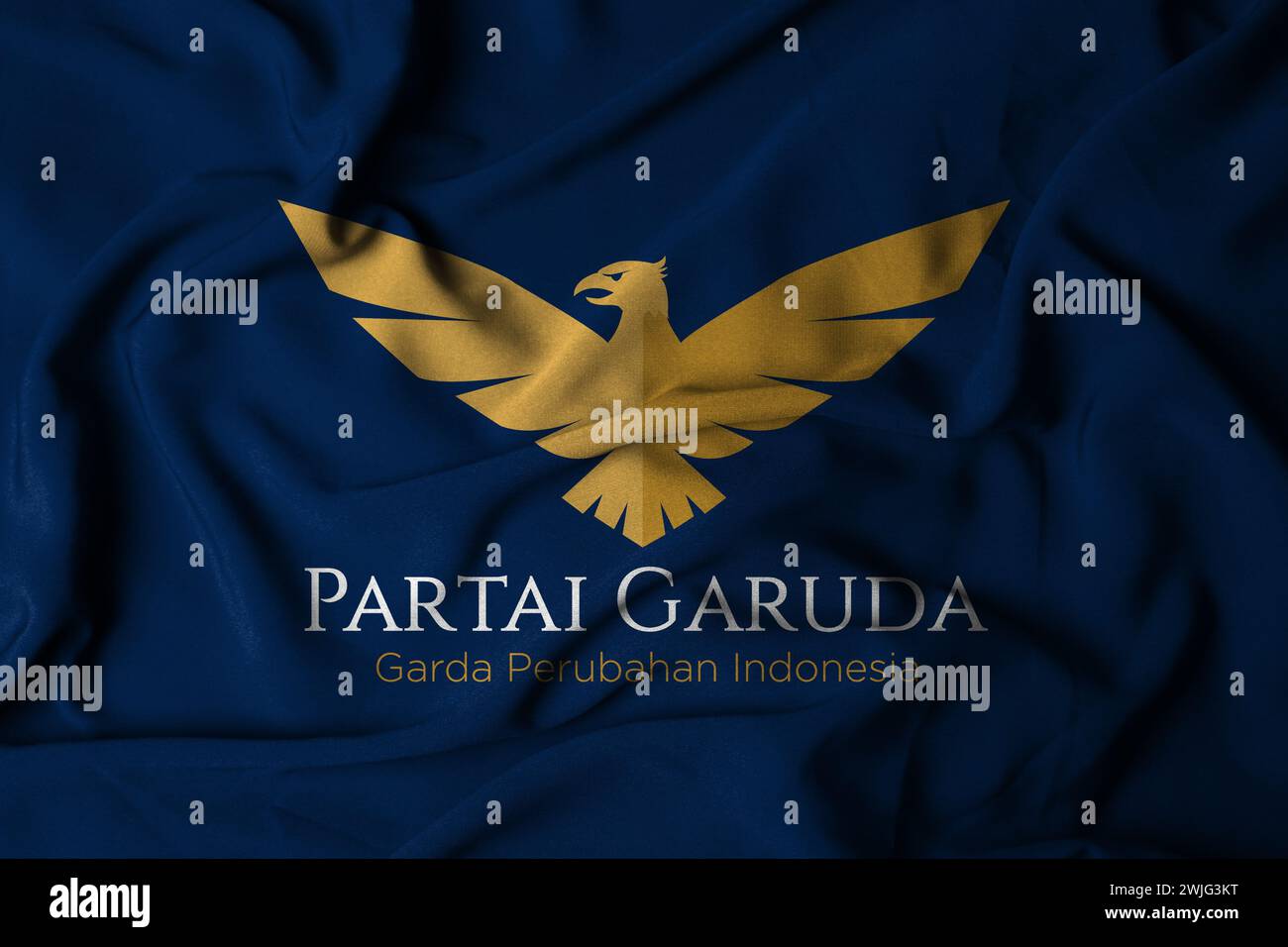 Selective focus of GARUDA Party flag, with waving fabric texture. The ...