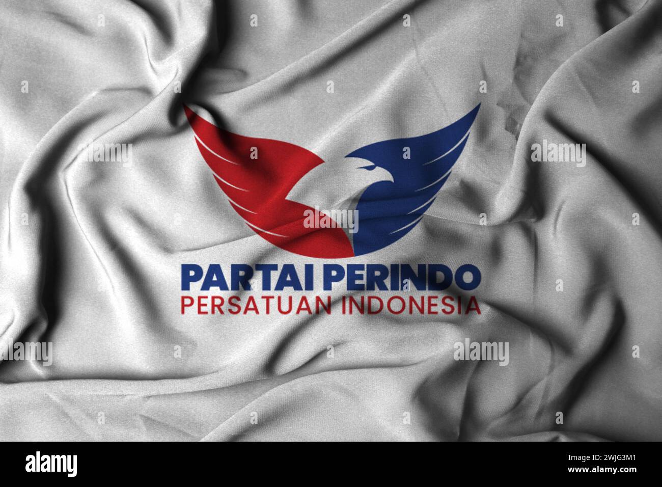 Selective focus of PSI Party flag, with waving fabric texture. The ...