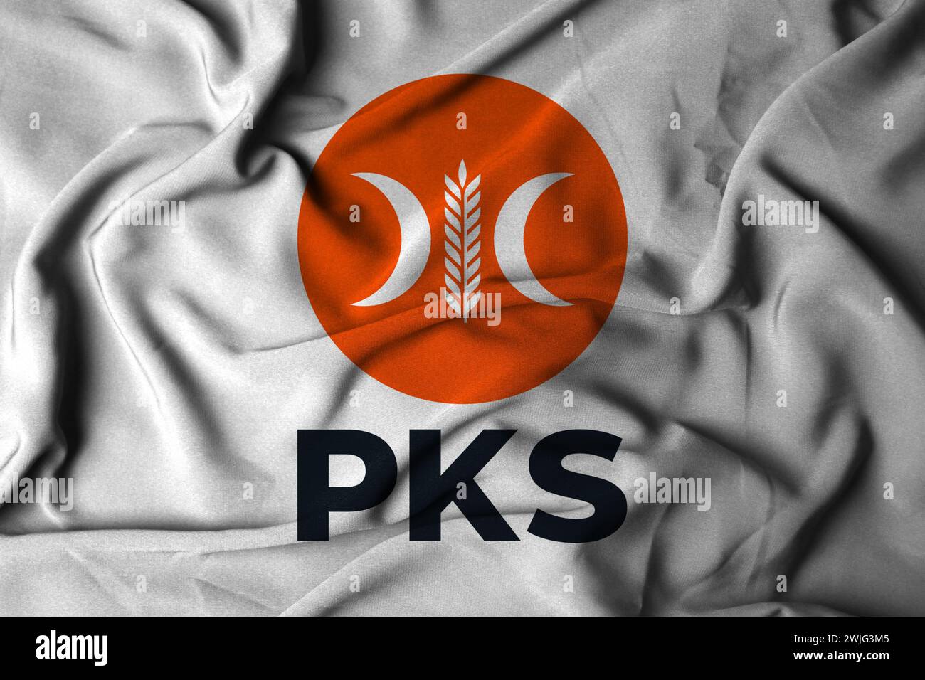 Selective focus of PKS Party flag, with waving fabric texture. The ...