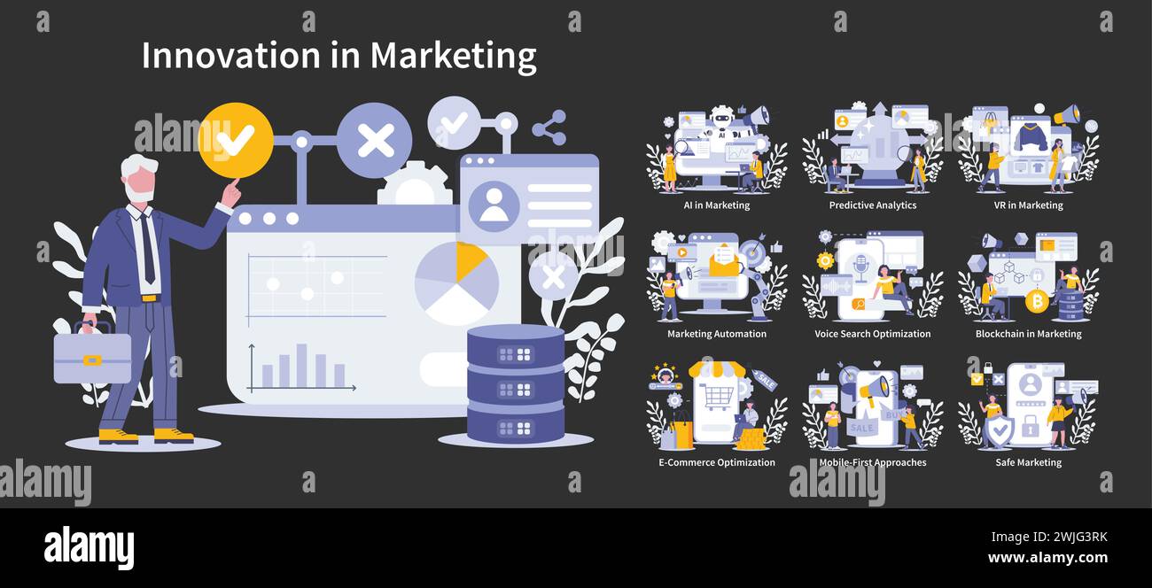 Marketing innovation night or dark mode. Modern digital strategies and ...