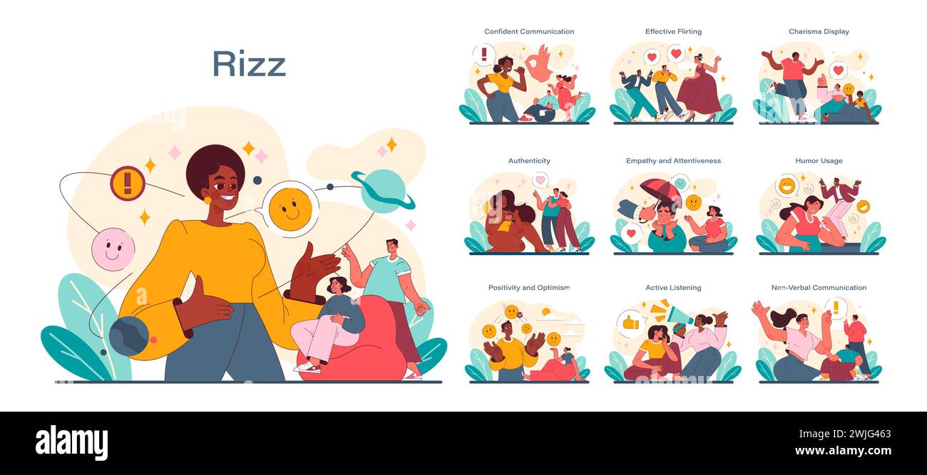 Rizz concept set. Expressive scenes of social interaction and self ...