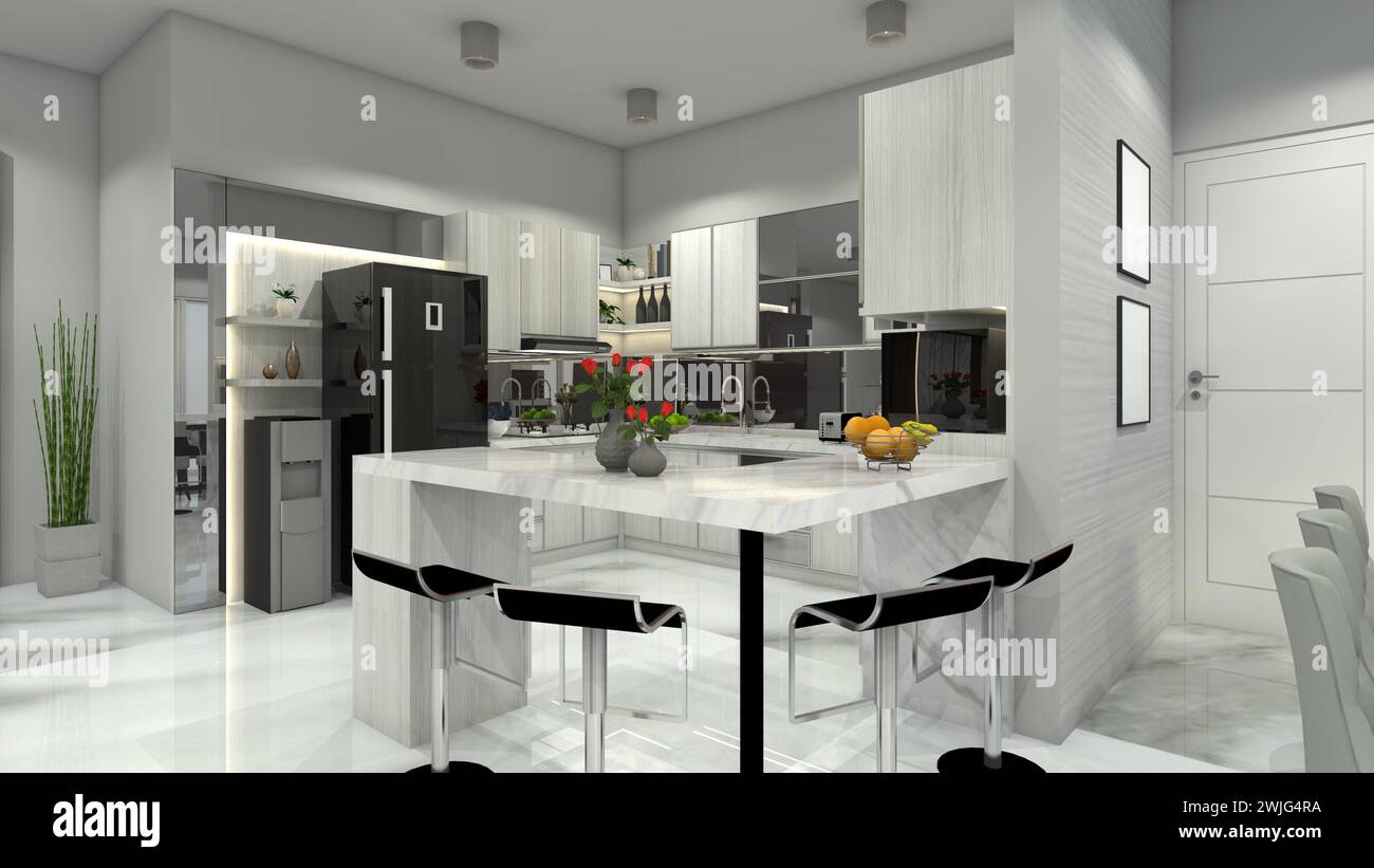 Modern Bar Table Cabinet with Marble Furnishing for Interior Kitchen ...