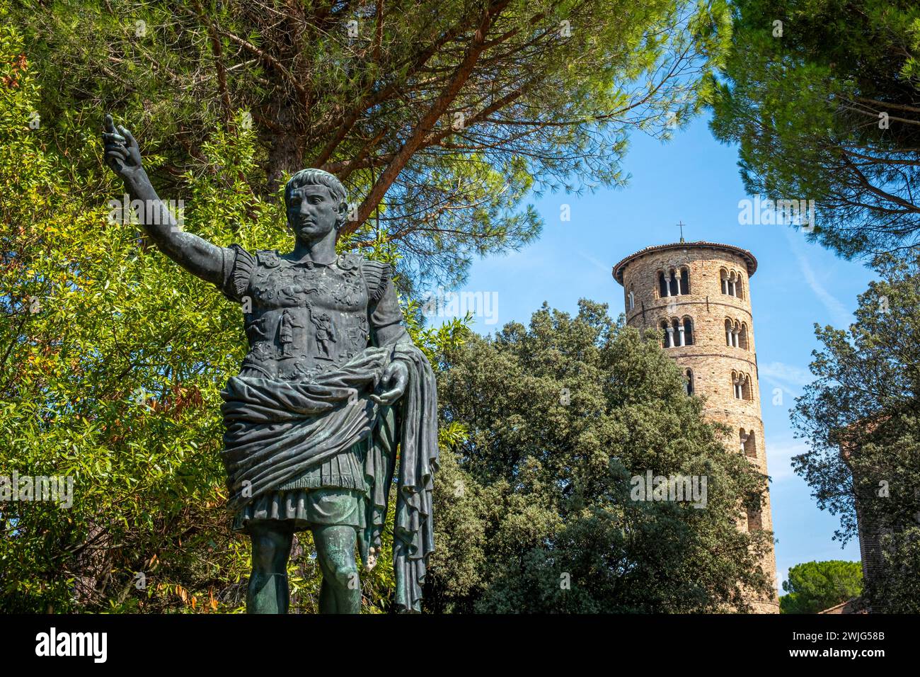 Statue of Emperor Augusto outside of Basilica of Sant’Apollinare in ...