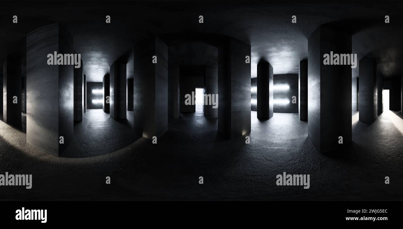 Dark Hallway With a Light at the End 360 panorama vr environment map ...