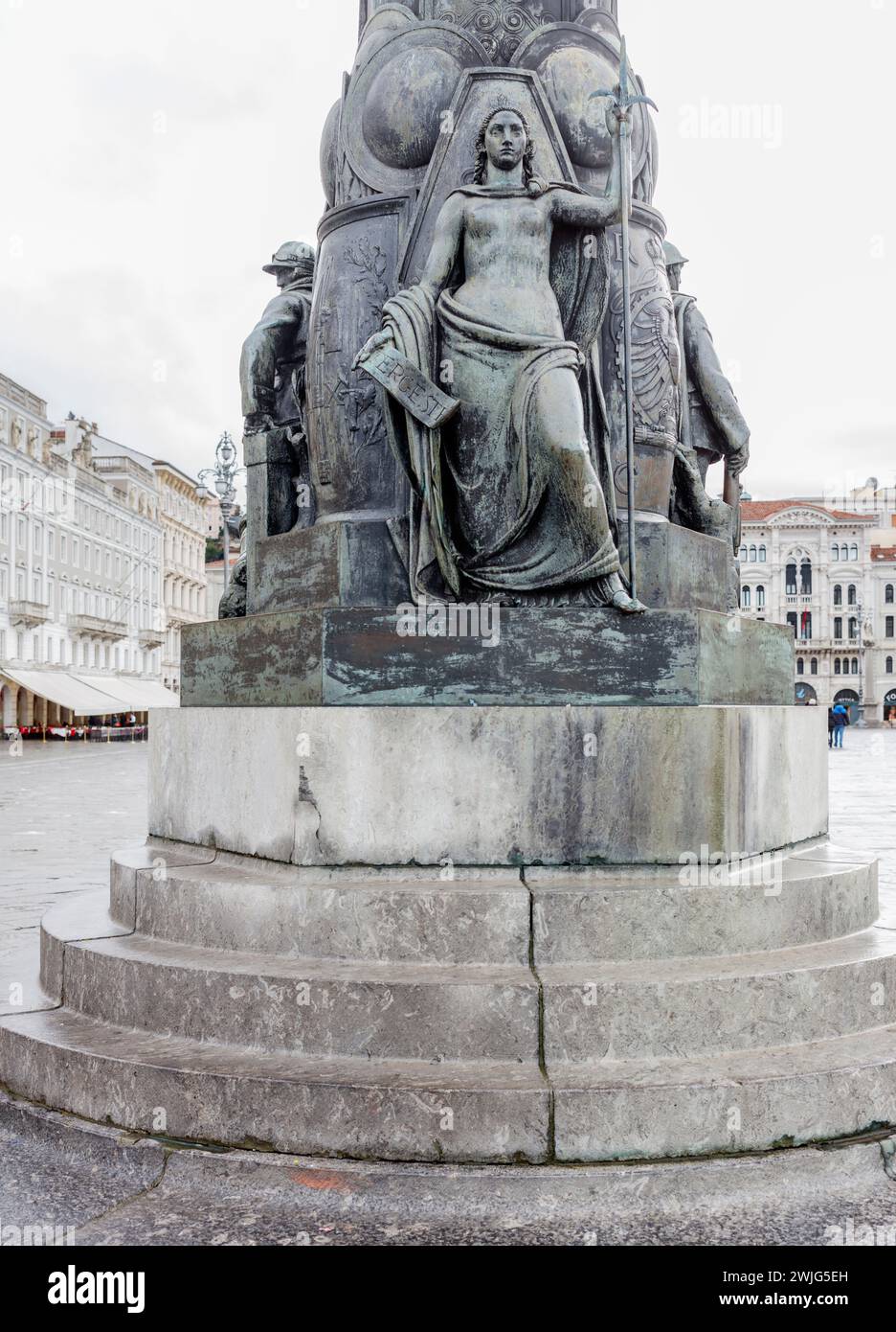 Trieste, Italy - February 11, 2024: Base of the bronze flag holder ...
