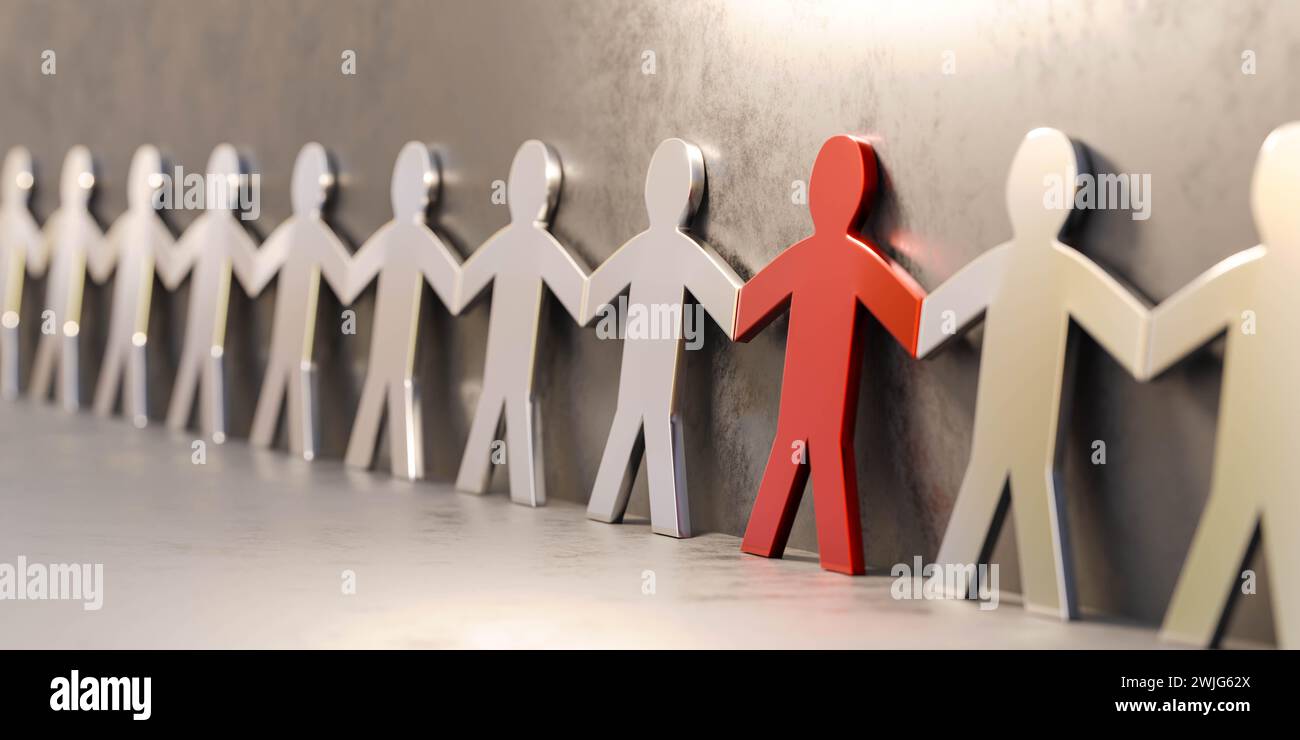 Group of a metallic Paper People Standing Next to a Wall 3d render ...