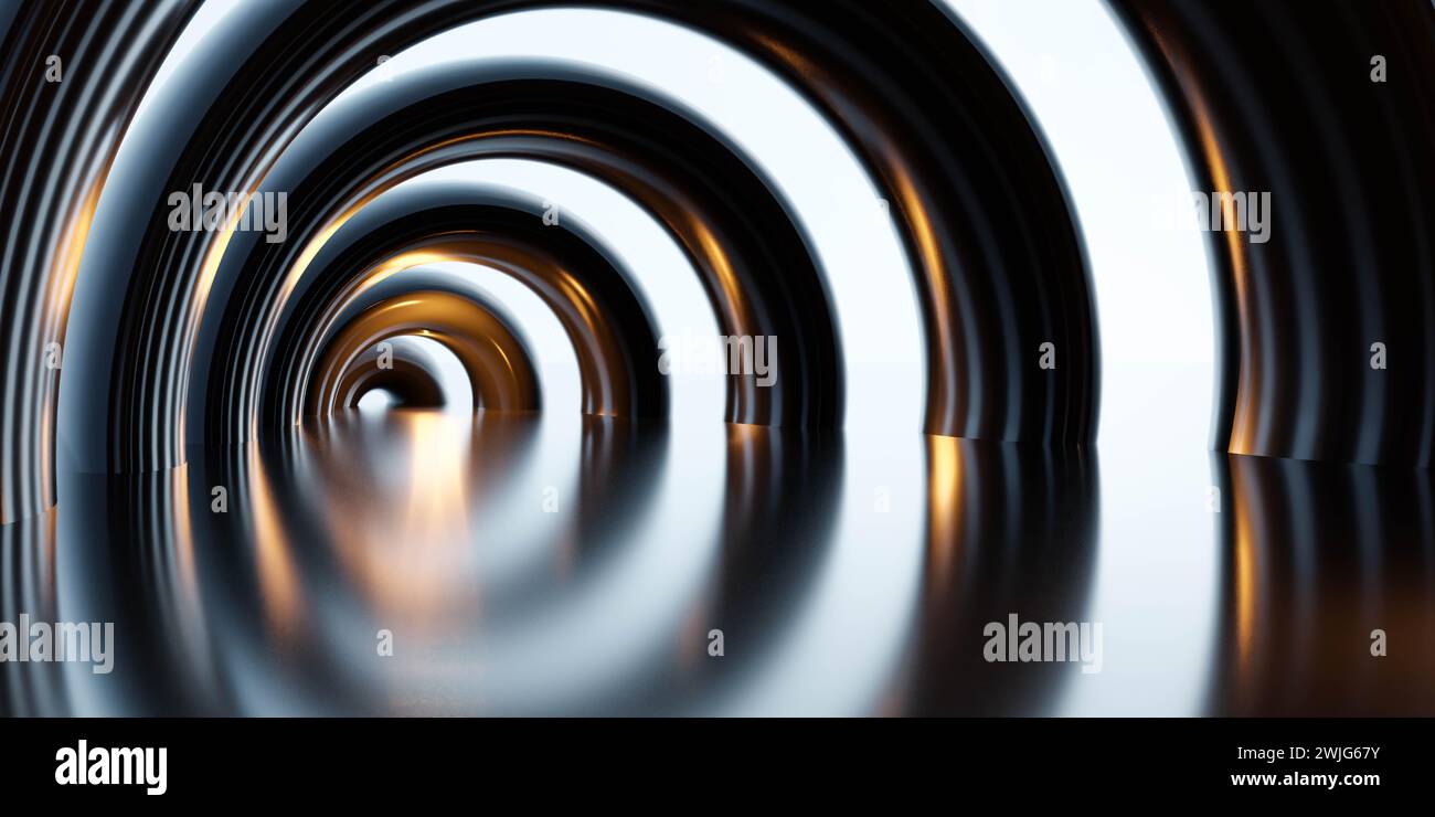Close Up of Metal arch Object With Blurry sky Background 3d render ...