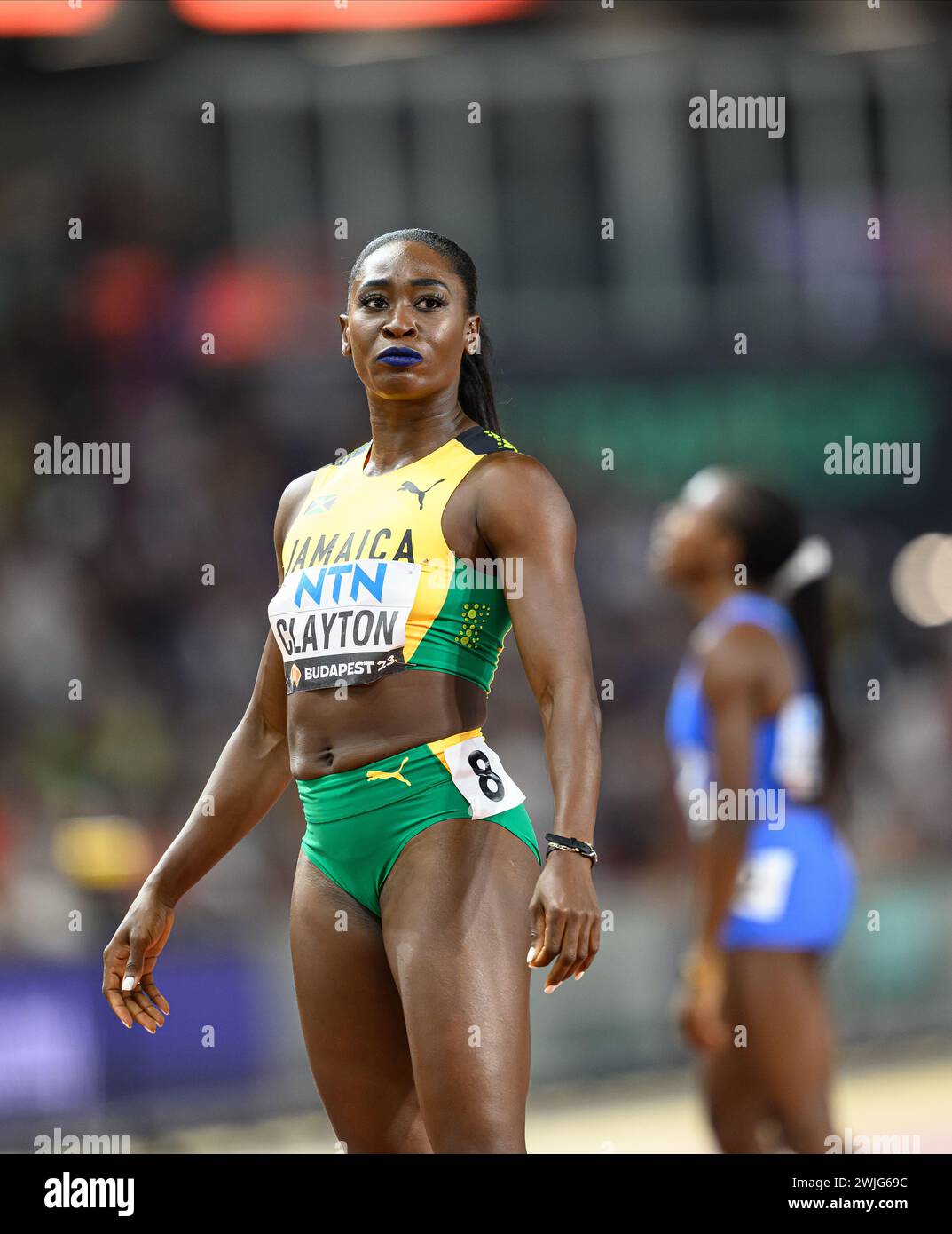 Rushell CLAYTON celebrating his medal with the flag in the Budapest 2023 World Athletics ...