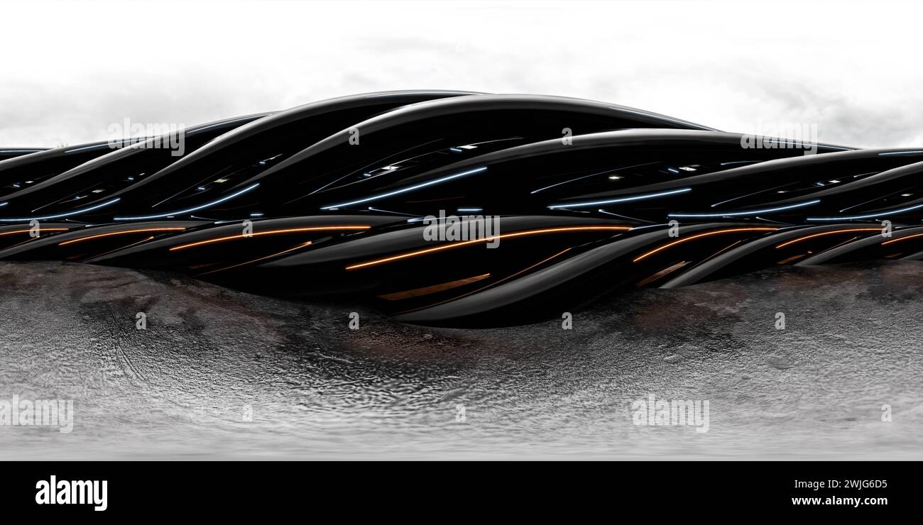 Close-Up of Black round building structure With Orange Lines 360 ...