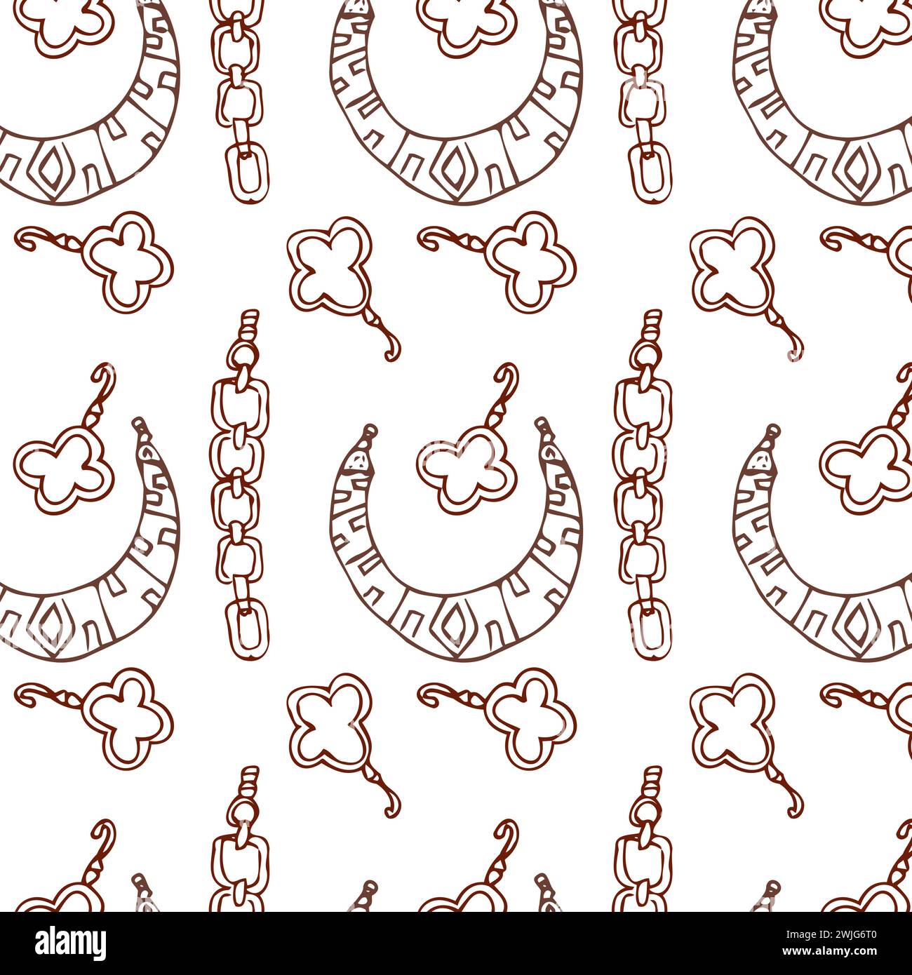 Seamless pattern of sketches various necklace and clover earrings ...