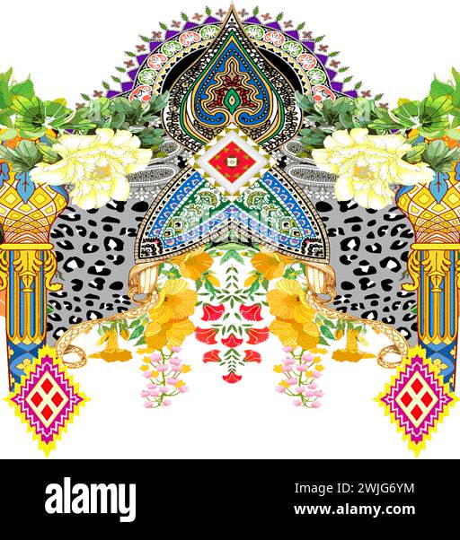 beautiful motif style and color in textile digital Stock Vector Image ...
