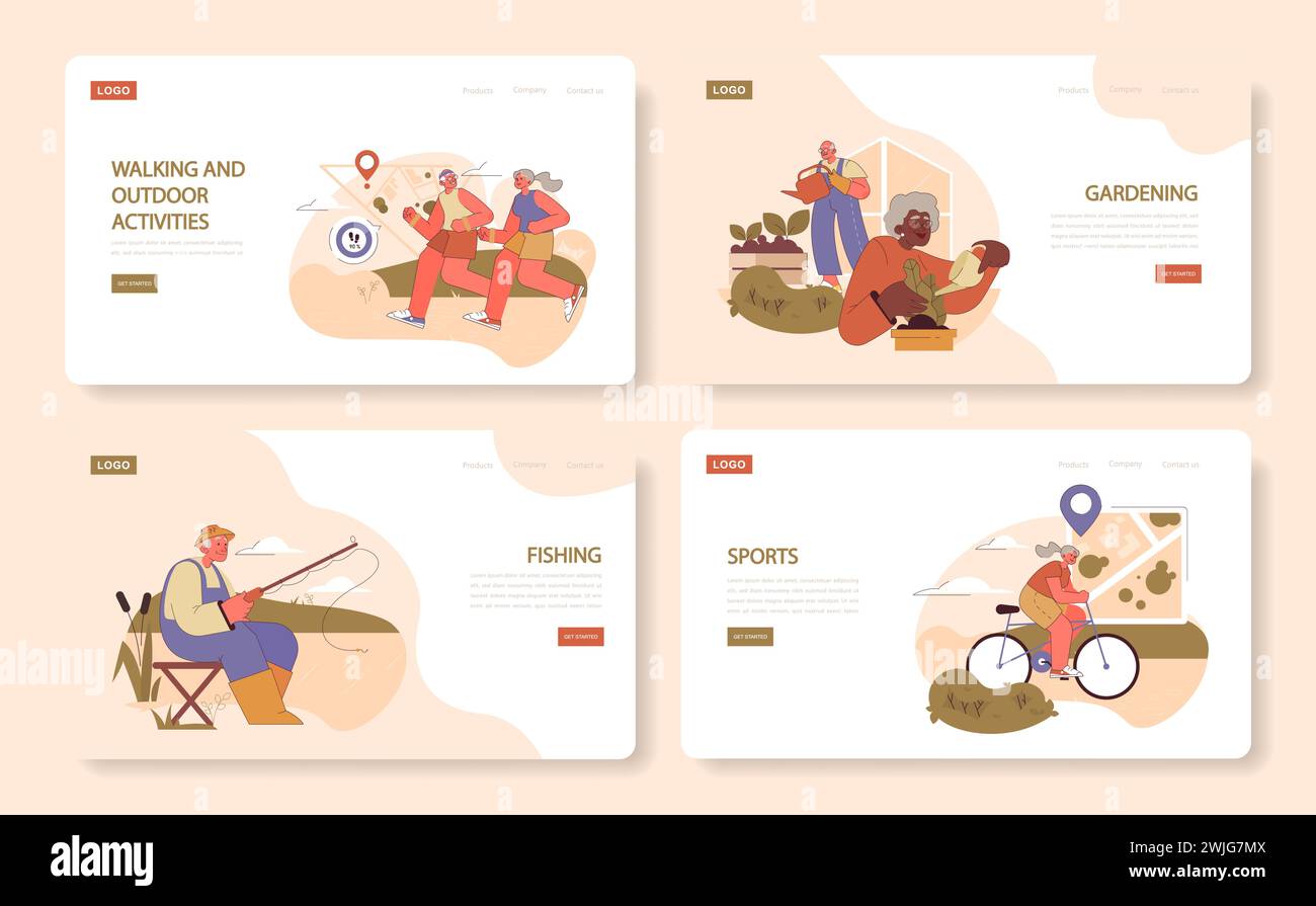 Retirees' Activities set. A vivid depiction of seniors partaking in ...