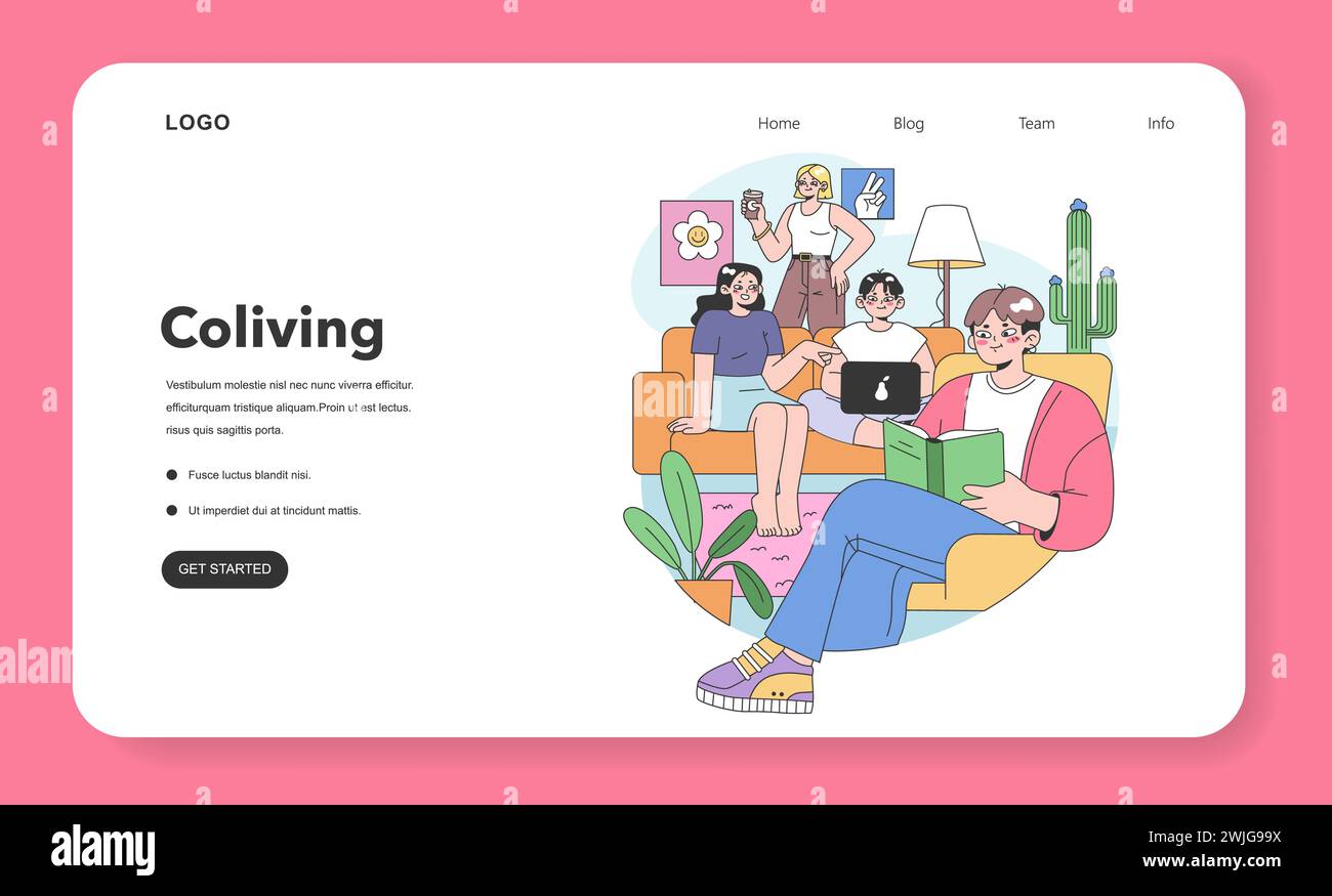Co-living web banner or landing page. Friends or roommates living ...