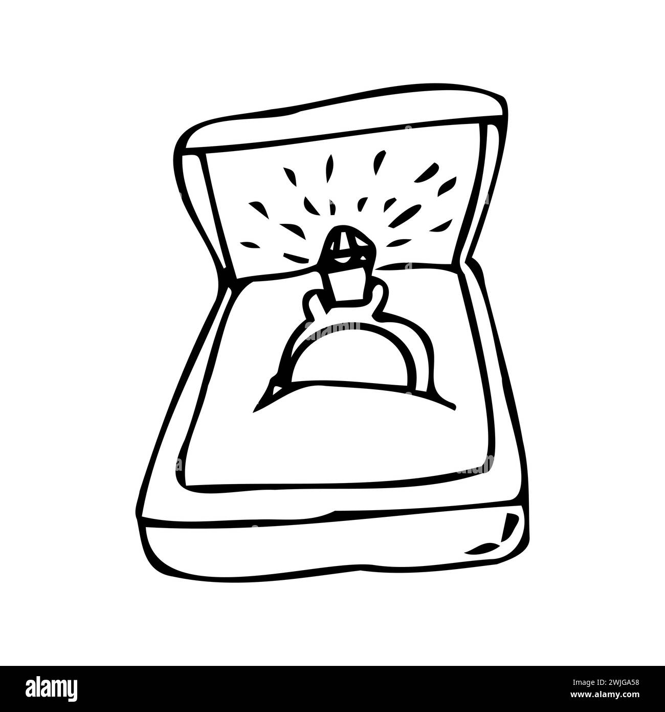 Hand drawn romantic ring with diamond in box - outline sketch. Vector ...