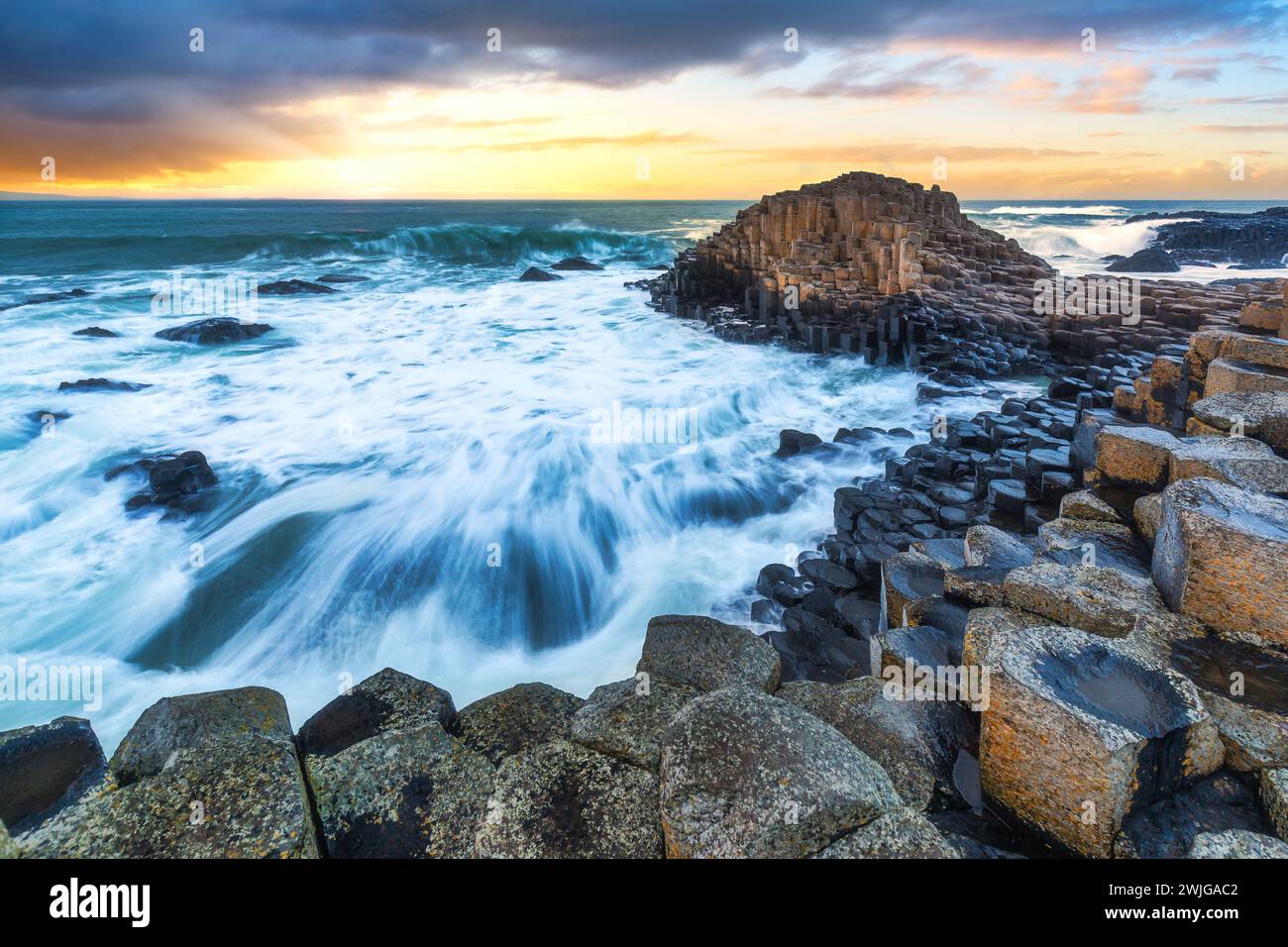 The nature hexagon stones at the beach called Giant's Causeway, the ...