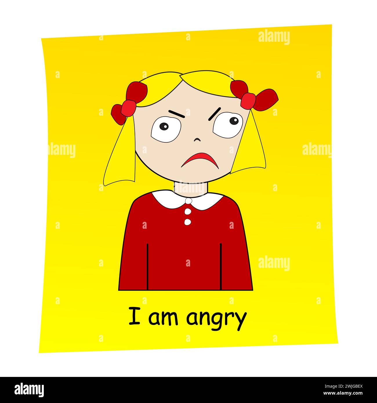 I am angry concept. Cartoon hand drawn girl with angry expression Stock ...