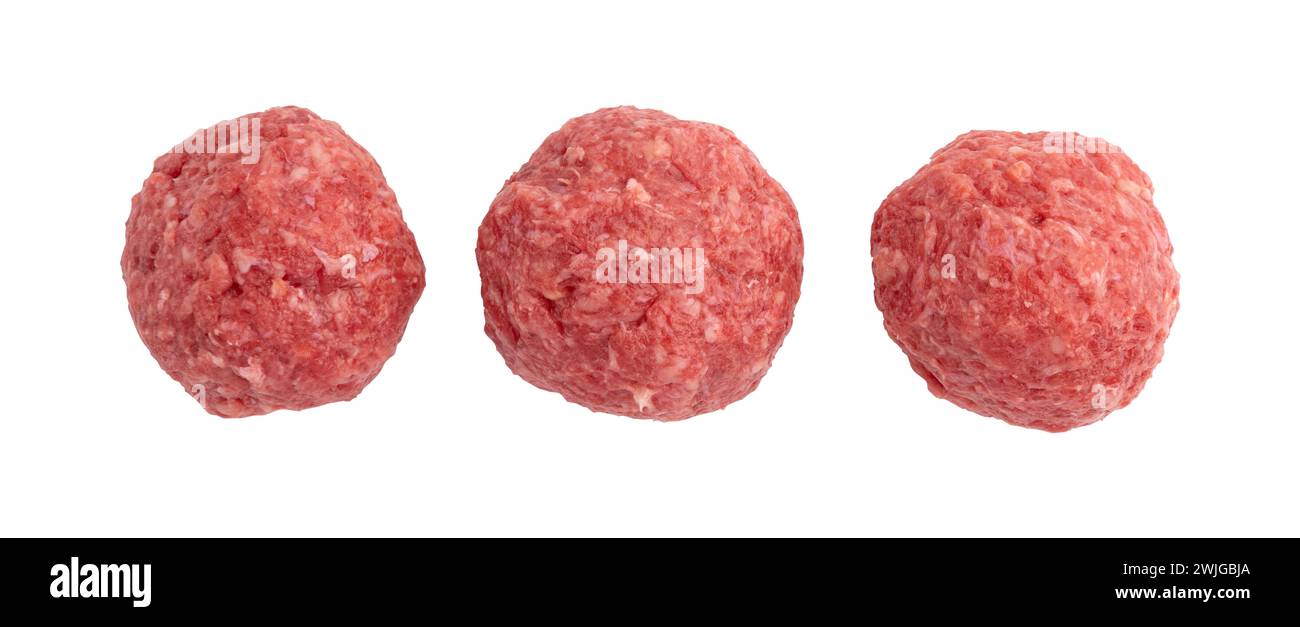 hree fresh raw homemade meatballs isolated on white background with ...