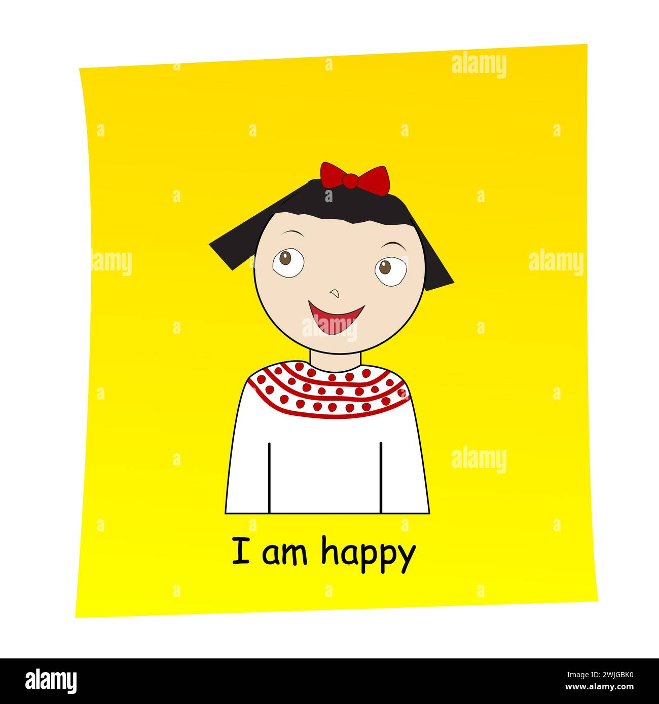 I am happy concept. Cartoon hand drawn girl with happy expression Stock ...
