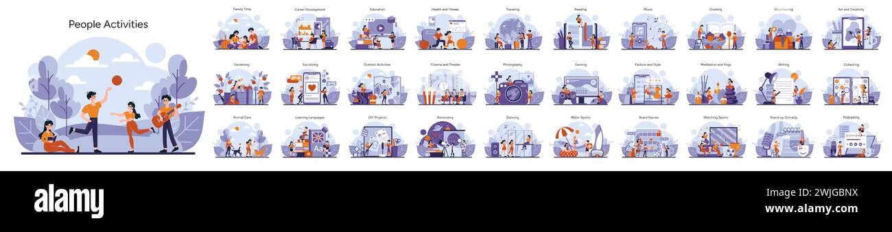 People Activities set. A diverse collection captures individuals and ...
