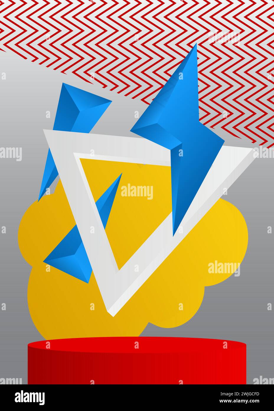 Blue, yellow, white and red mockup product display. Vector cylinder ...