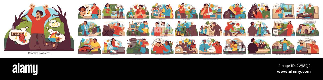 Societal issues set. A comprehensive vector set illustrating a wide ...