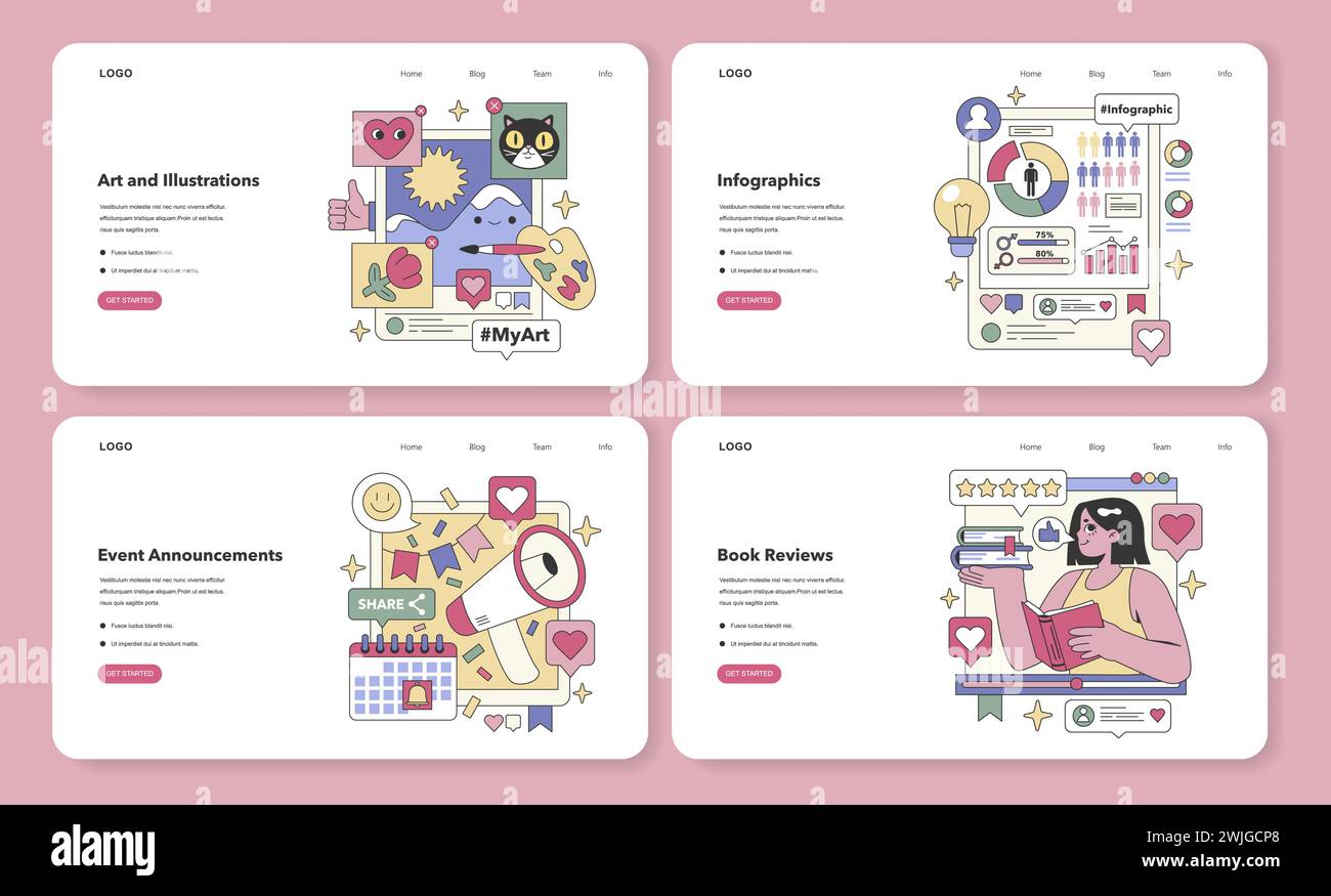 Digital Creatives set. Showcasing artwork, data insights, event ...