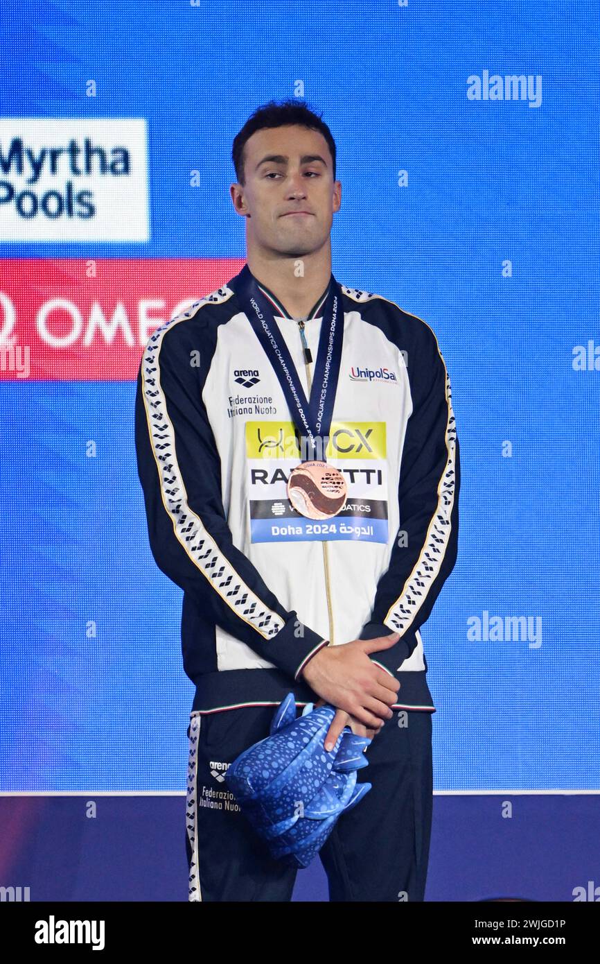 Doha, Qat. 15th Feb, 2024. Alberto Razzetti (ITA) on the podium after ...