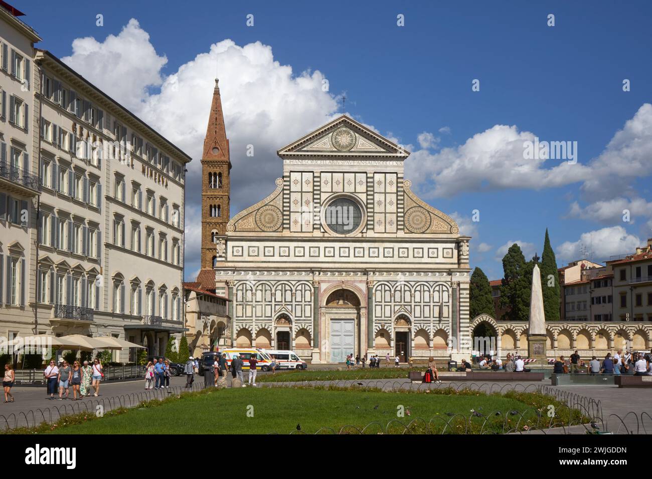 Front facade of Santa Maria Novella, Florence, Italy, across the piazza ...