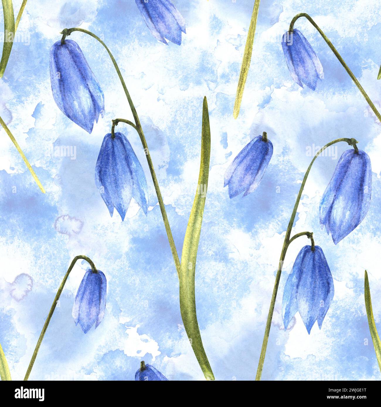 Early spring plant seamless pattern, squills, spring scylla blue ...