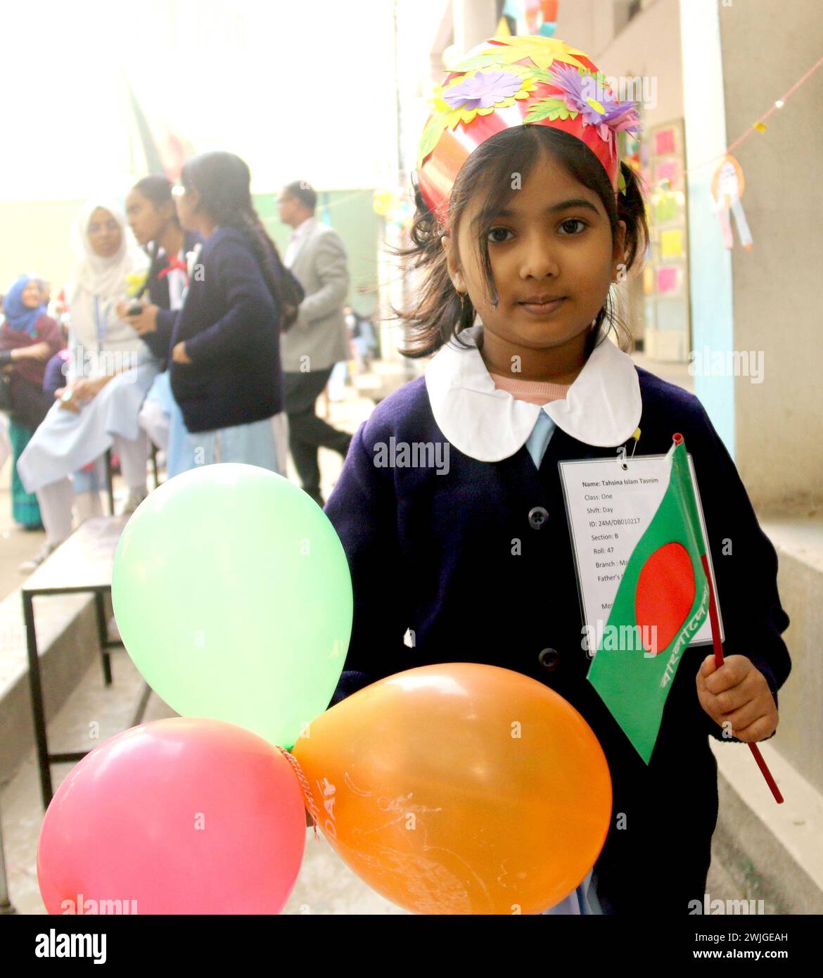 A Bangladeshi child starting her education. Tahsina Islam Tasnim, on her first day of school ...