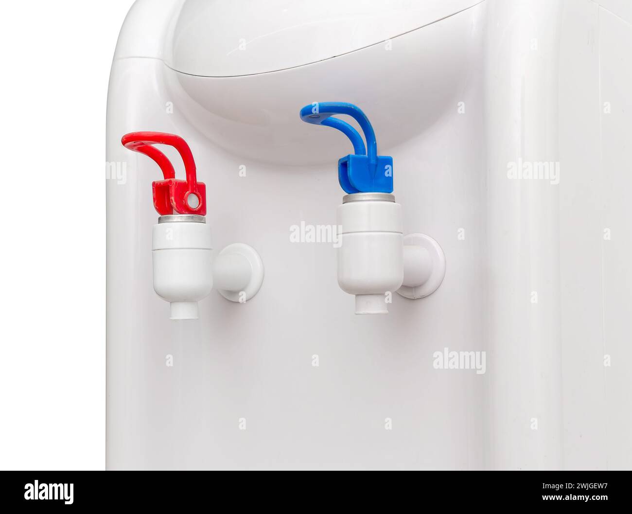Plastic taps in a water office cooler. Cold and hot water Stock Photo ...