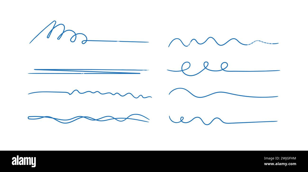 Strike through underlines set in doodles style. Brush stroke markers ...