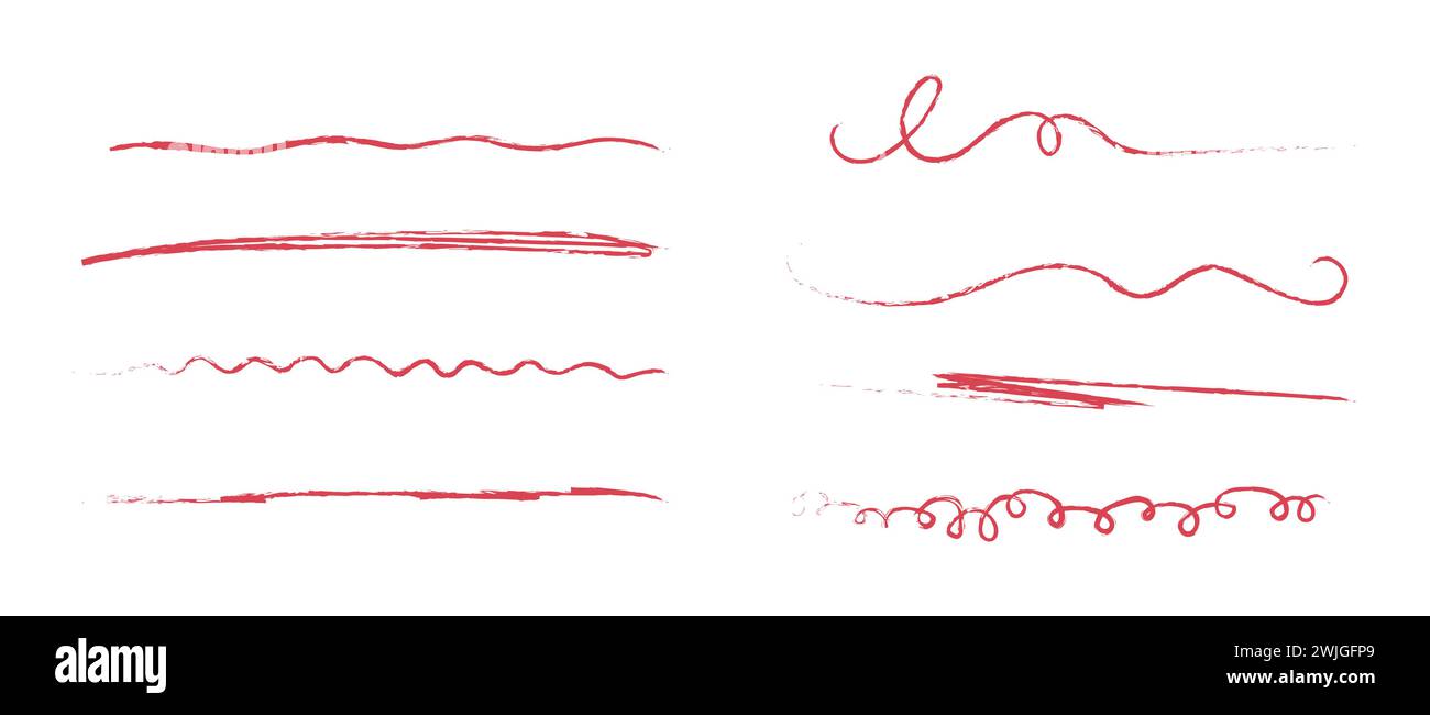 Strike through underlines set in doodles style. Brush stroke markers ...