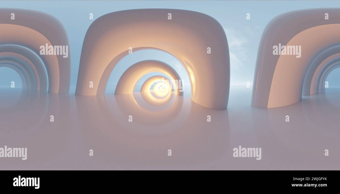 Abstract 3D Render of Infinite Looping Arches in a Surreal Landscape ...