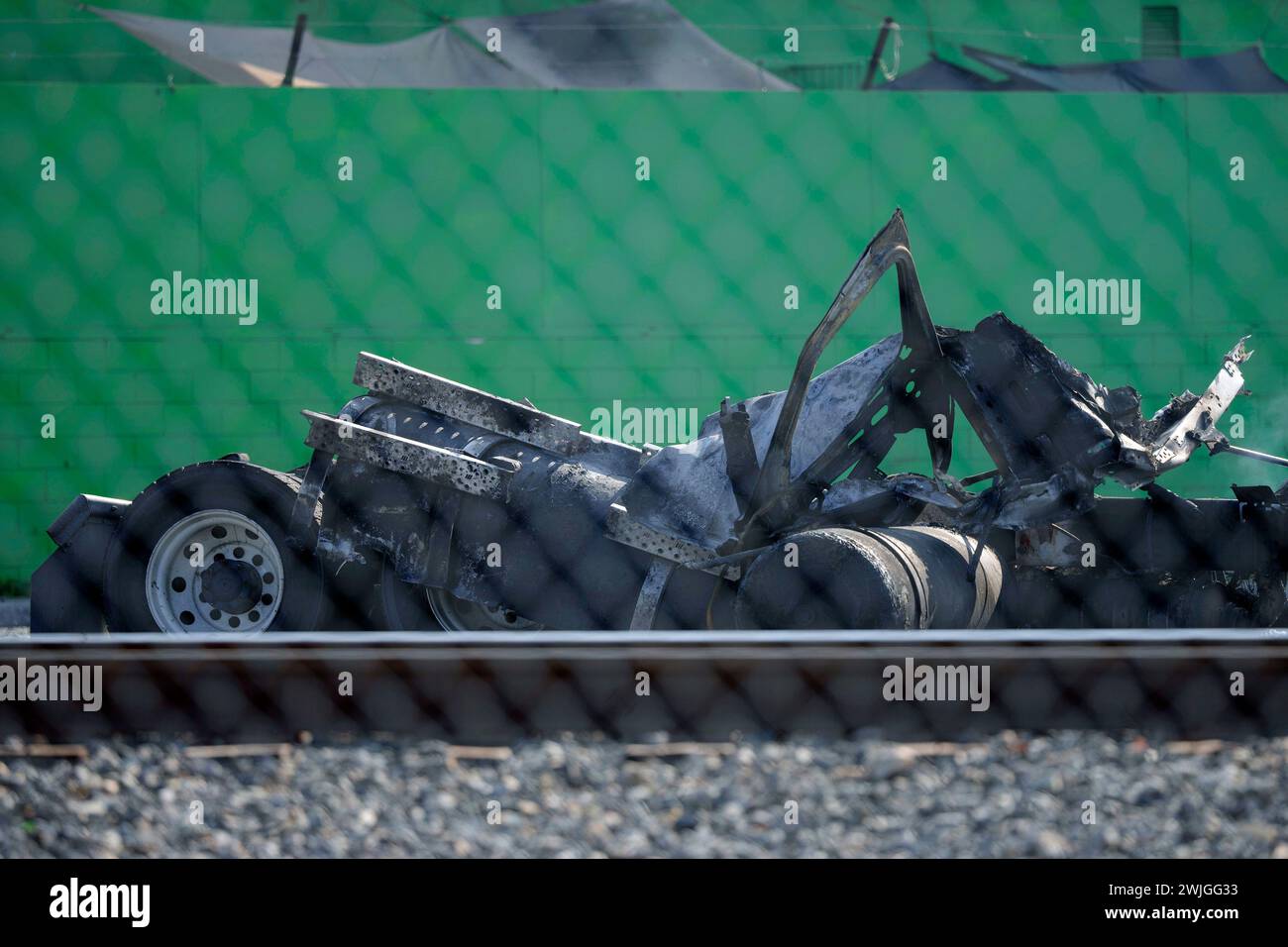 This tractor portion of a big rig is seen damaged on Thursday, Feb. 15 ...
