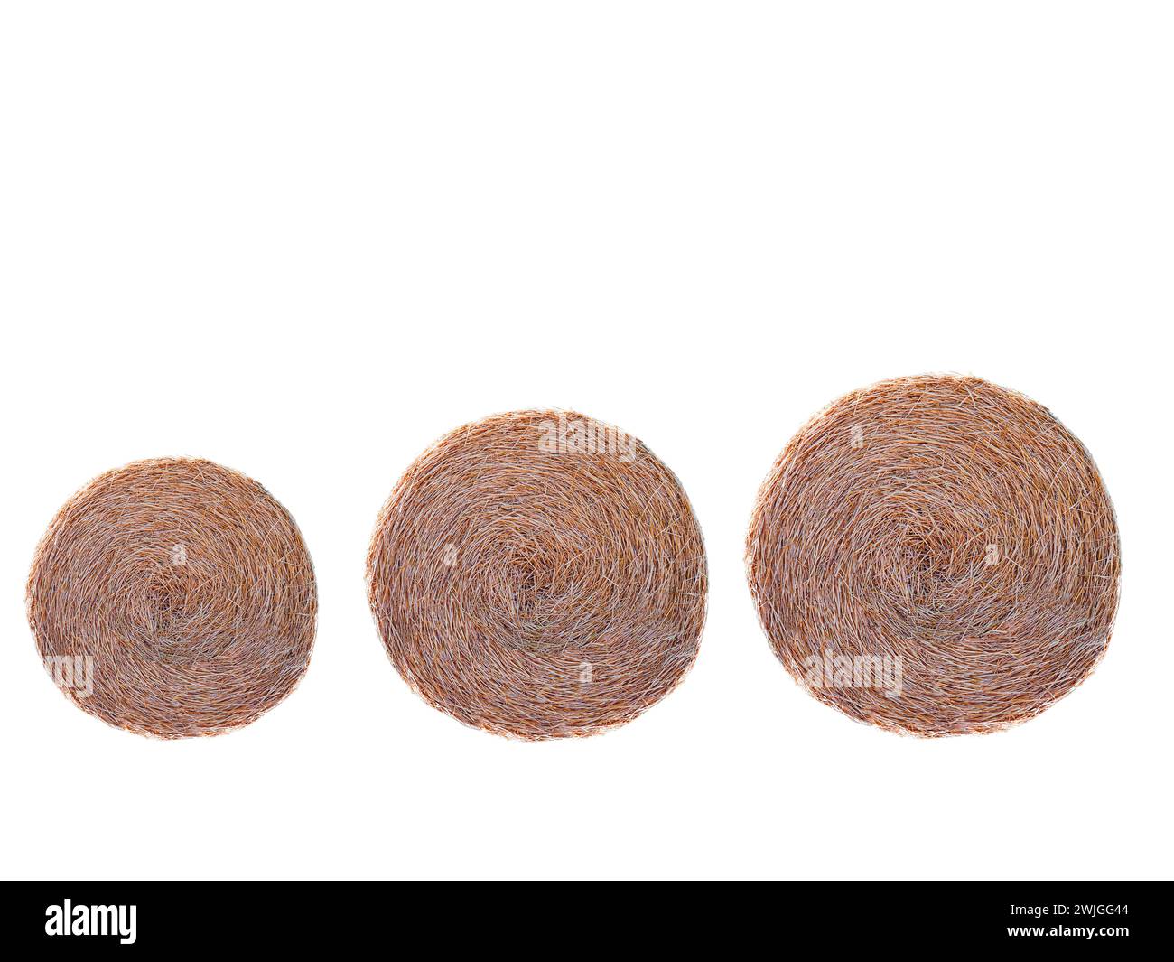 Three round hay bale isolated on a white background Stock Photo - Alamy