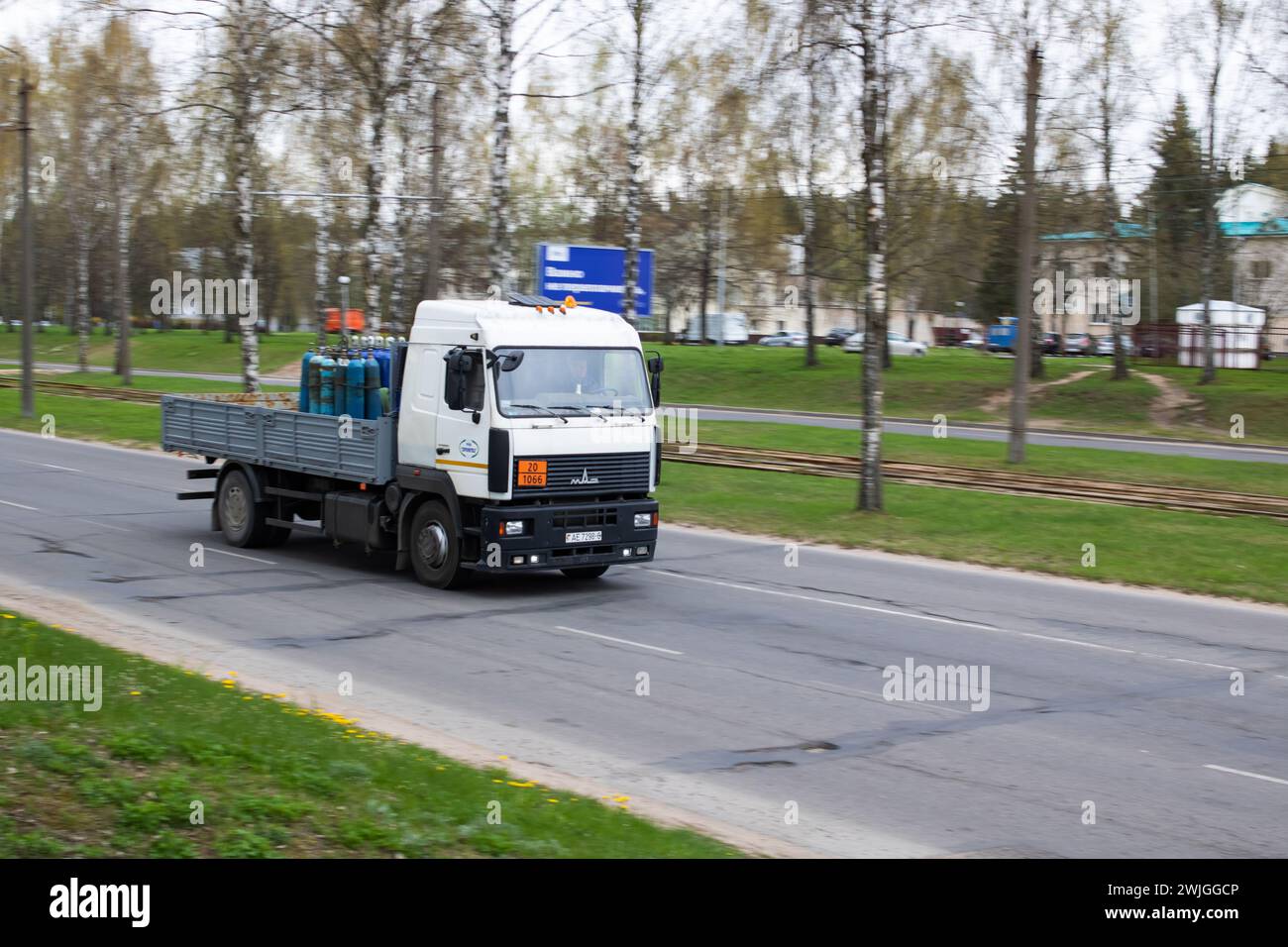Belarus, Minsk - 11 may 2022: Maz car driving on the road Stock Photo ...