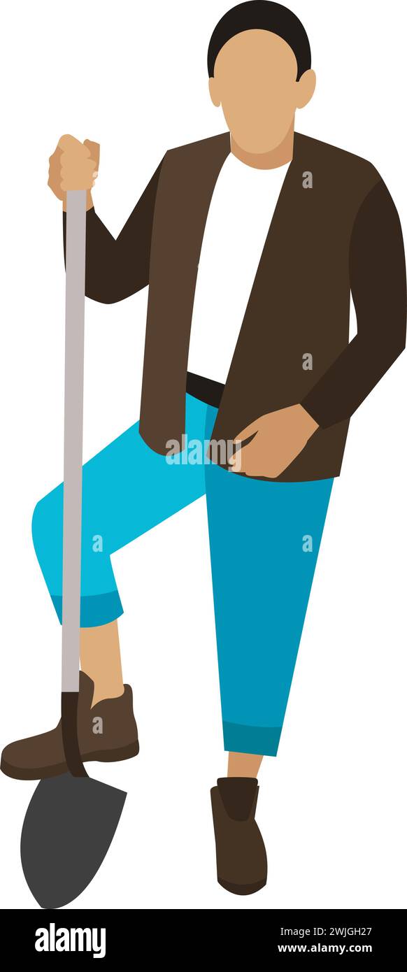 Gardener digging ground with shovel vector icon isolated on white ...