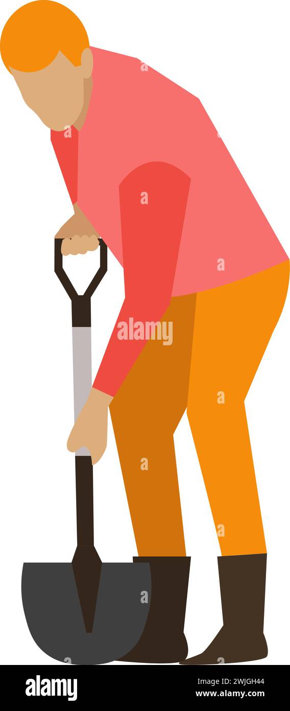 Gardener digging with shovel vector icon isolated on white background ...