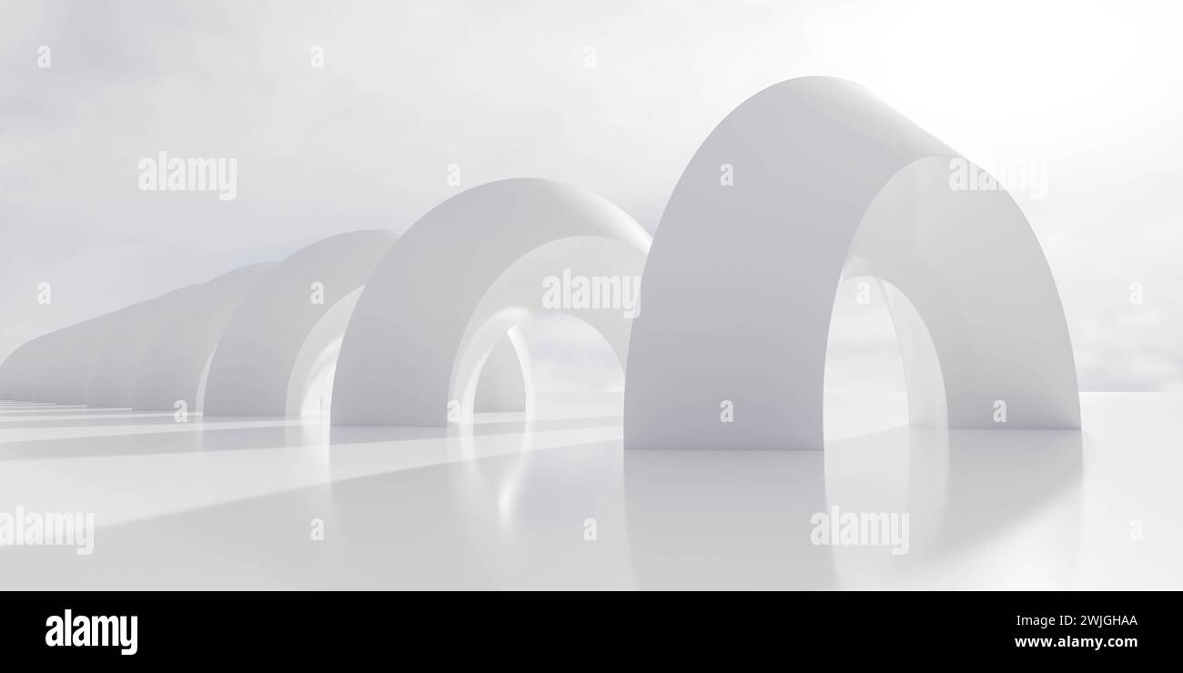 Collection of White Arches on a White Floor 3d render illustration ...