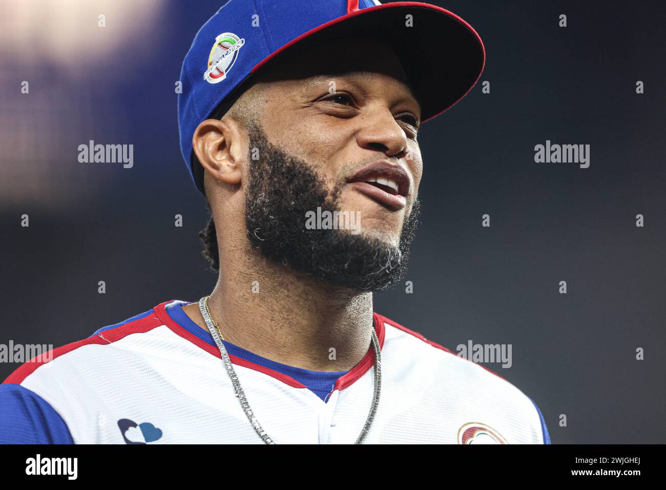 MIAMI, FLORIDA - FEBRUARY 1: Robinson Cano of Tigres del Licey od ...