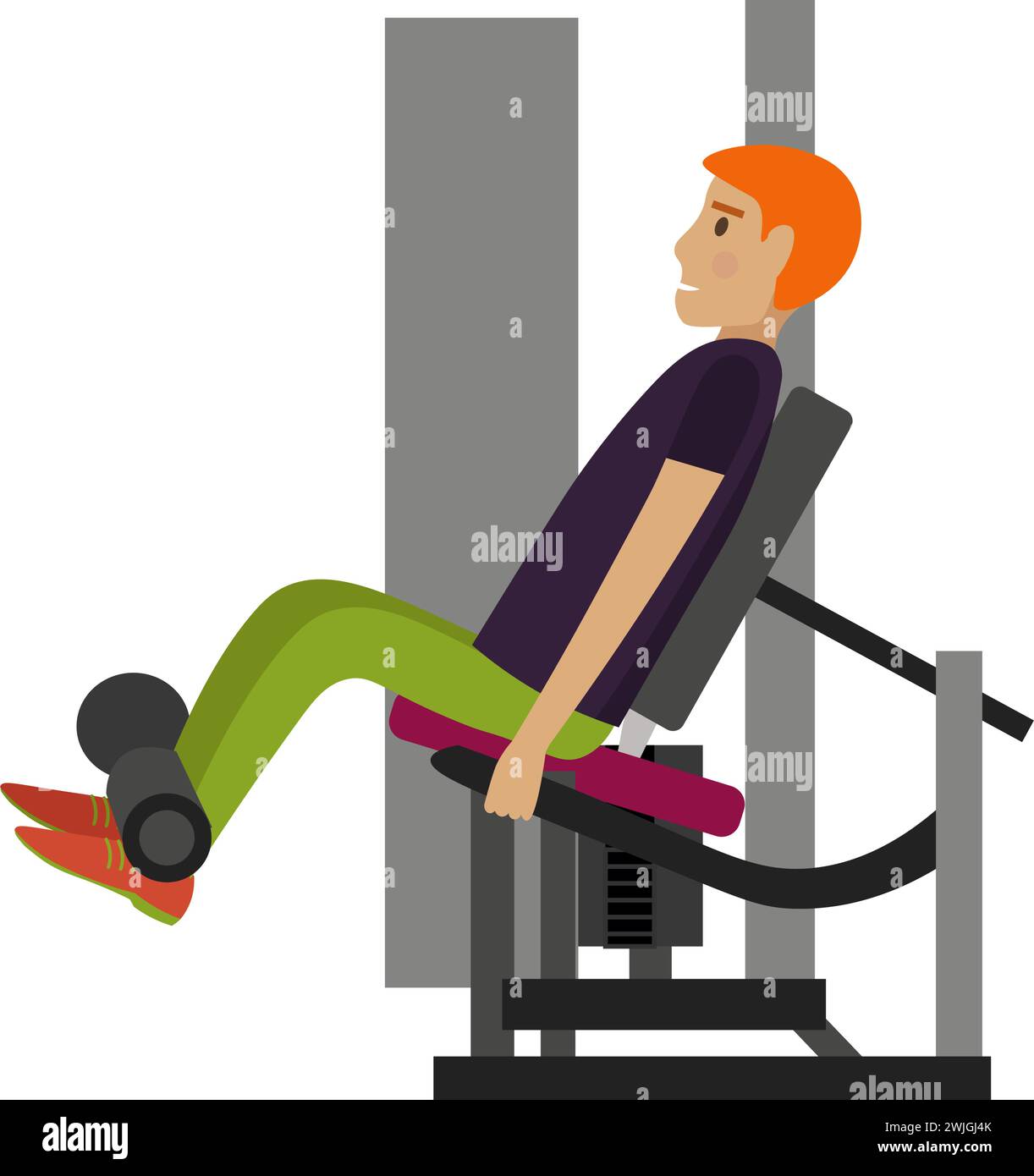 Sportsman training legs at gym equipment vector icon isolated on white ...